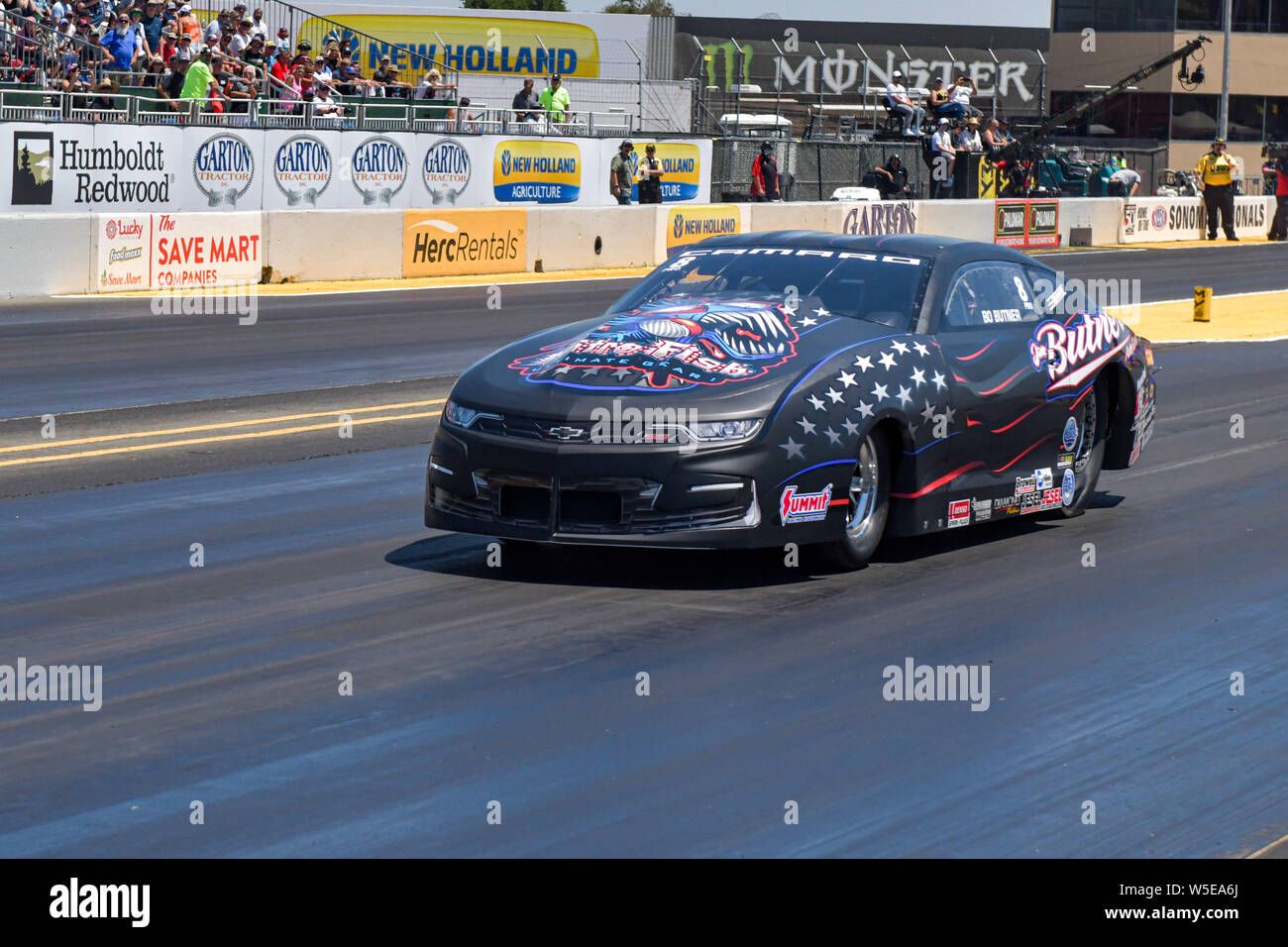 Sonoma, California, USA. 28th July, 2019. Bo Butner races his Nitro ...