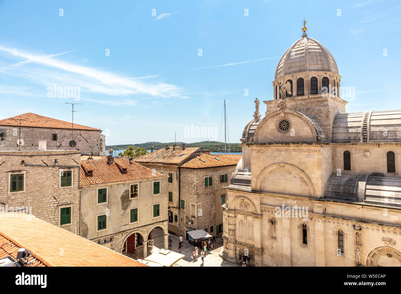 Croatia, city of Sibenik, panoramic view of the old town center and ...