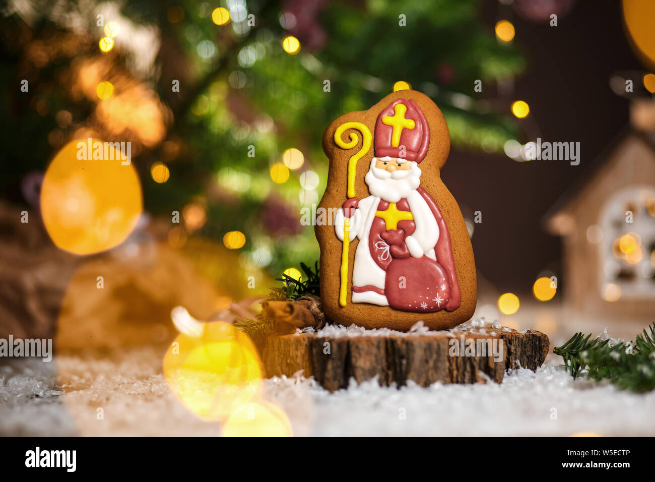 Holiday traditional food bakery. Gingerbread catholic preacher in cozy ...