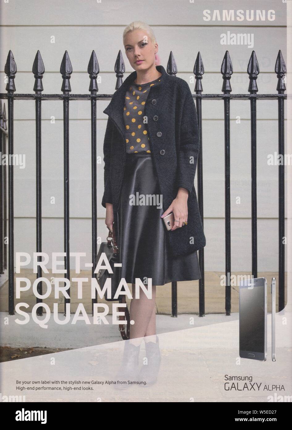 poster advertising SAMSUNG Galaxy Alpha smartphone in paper magazine ...