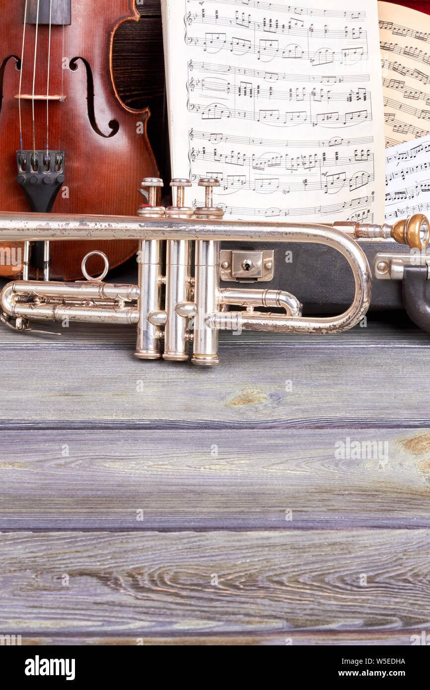 Musical background with classical instruments Stock Photo - Alamy