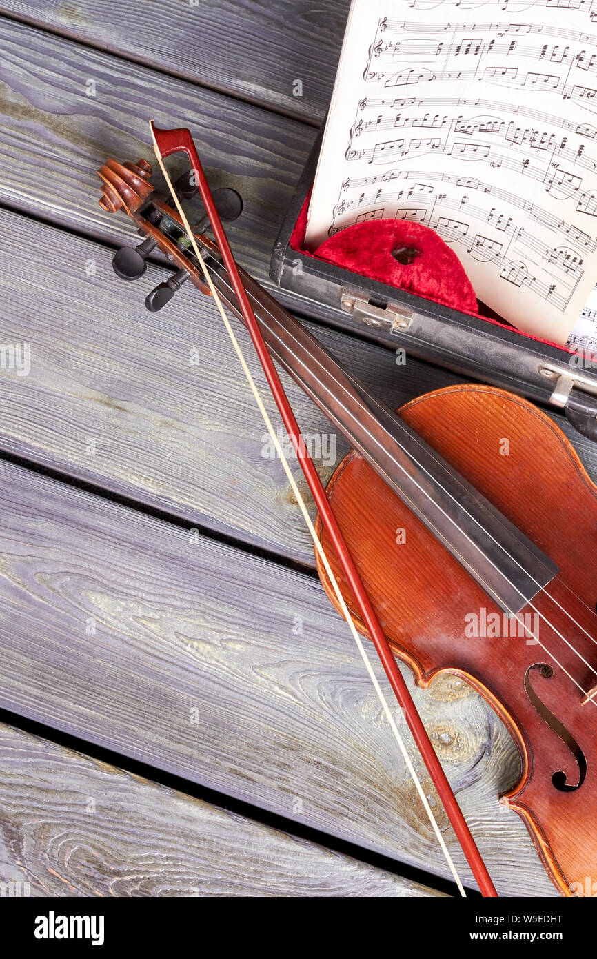 Musical instrument of orchestra, top view Stock Photo - Alamy