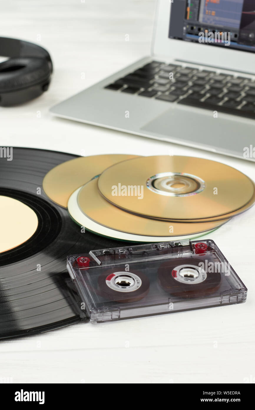 Vinyl record, compact disc and cassette Stock Photo - Alamy
