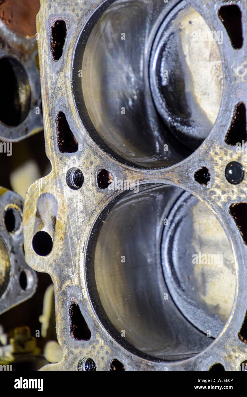 The cylinder block of the four-cylinder engine. Disassembled motor ...