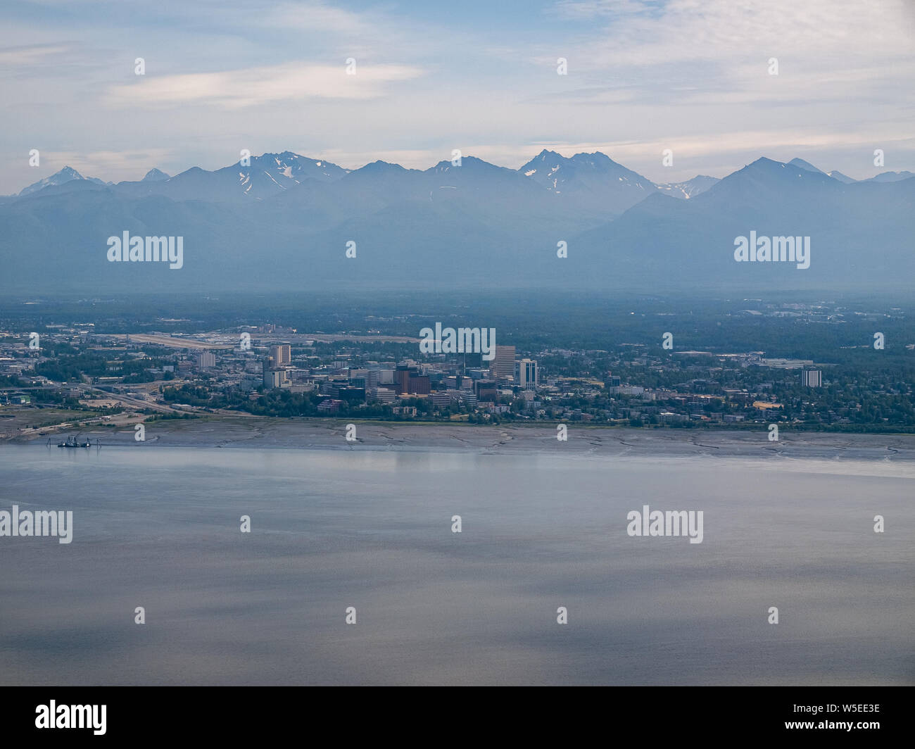 Anchorage, Alaska, from the air. Piper Super Cub. Downtown Anchorage ...