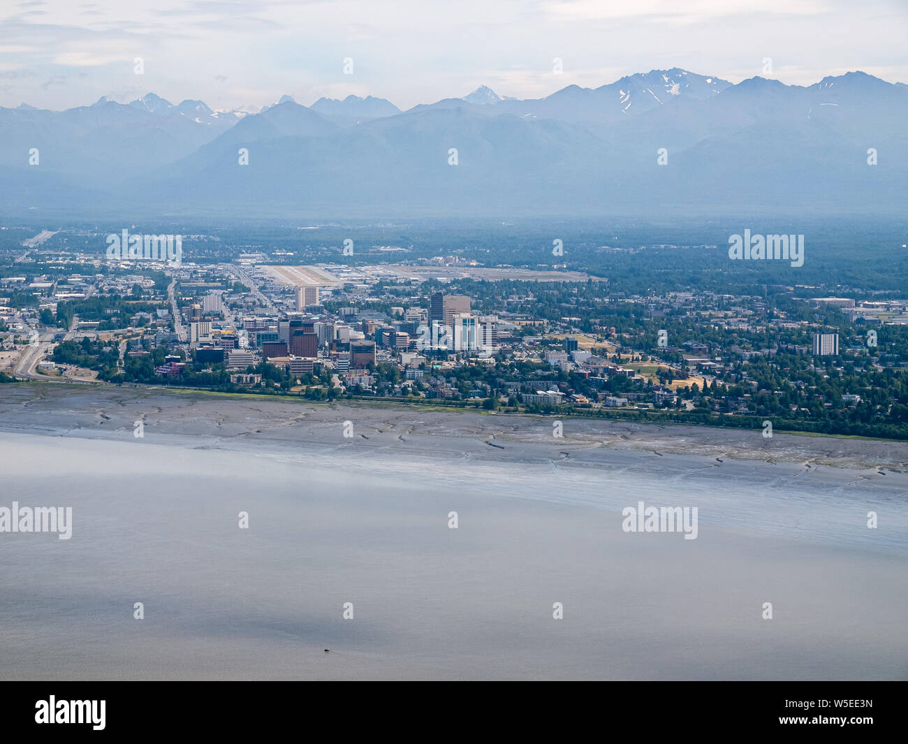 Anchorage, Alaska, from the air. Piper Super Cub. Downtown Anchorage ...
