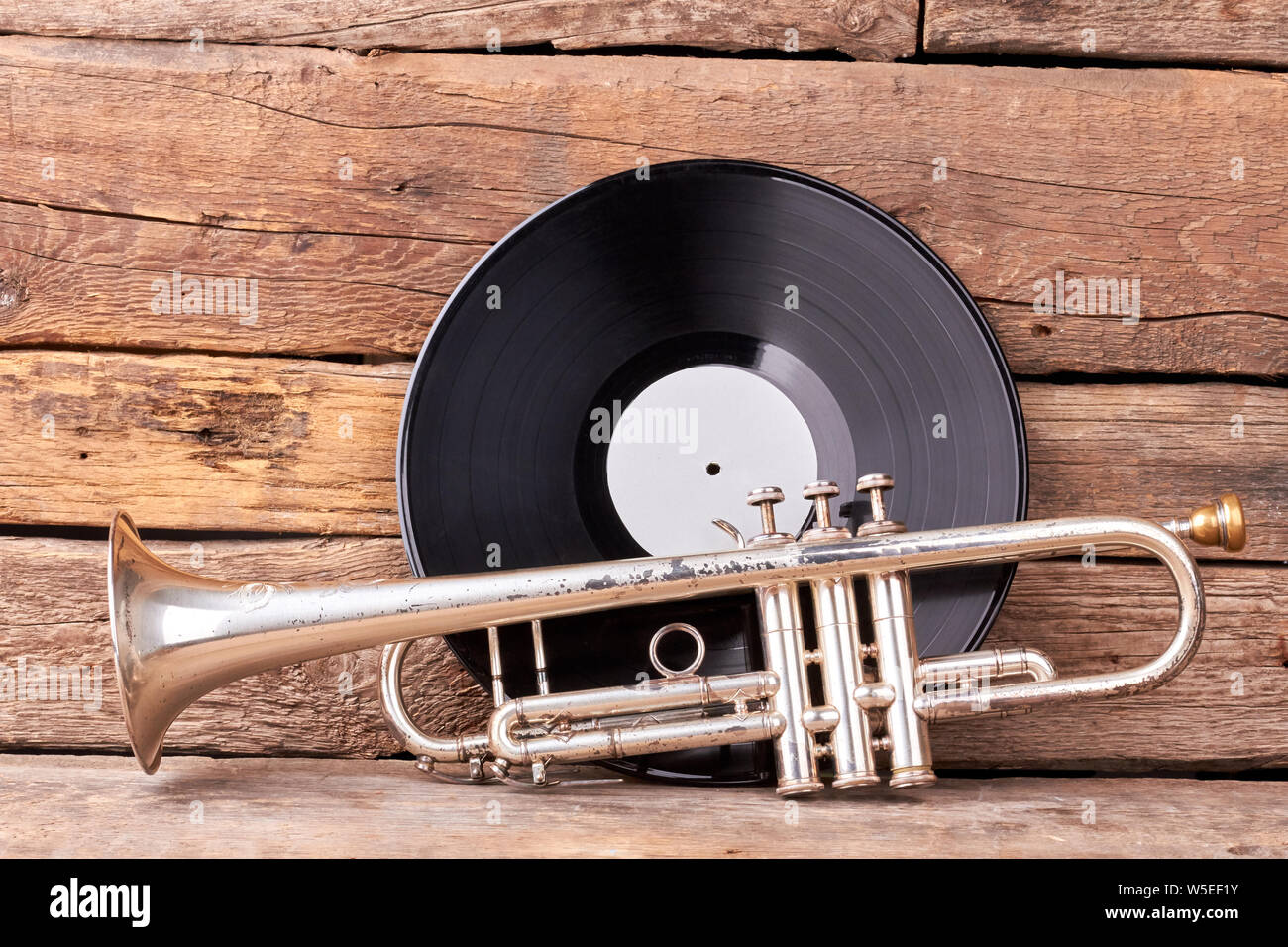 Trumpet on wooden floor hi-res stock photography and images - Alamy