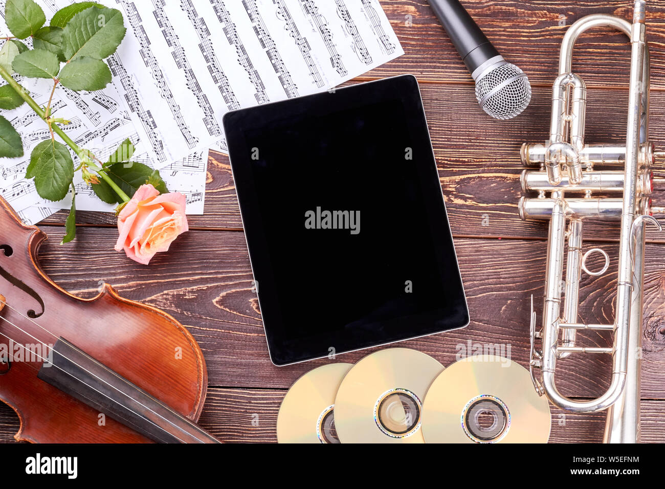 Classical music background with instruments and flowers Stock Photo - Alamy