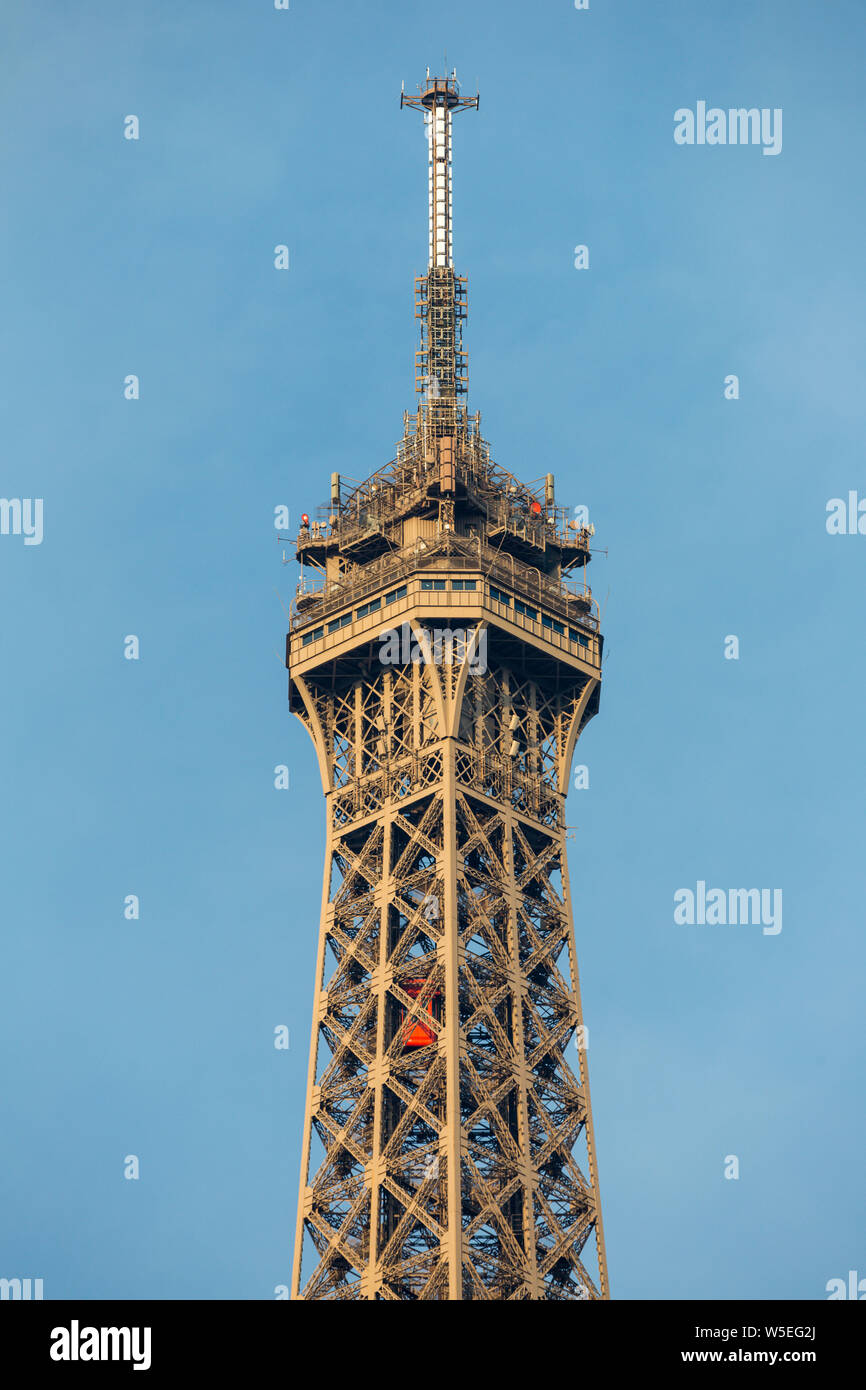 Close-up of section of Eiffel Tower with elevator Stock Photo - Alamy