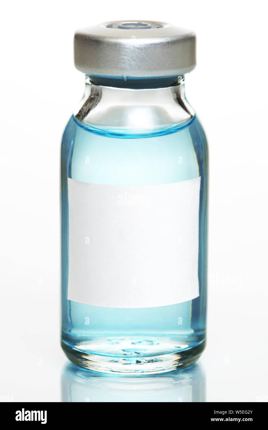 Vaccine or drug vial with blank white label Stock Photo - Alamy