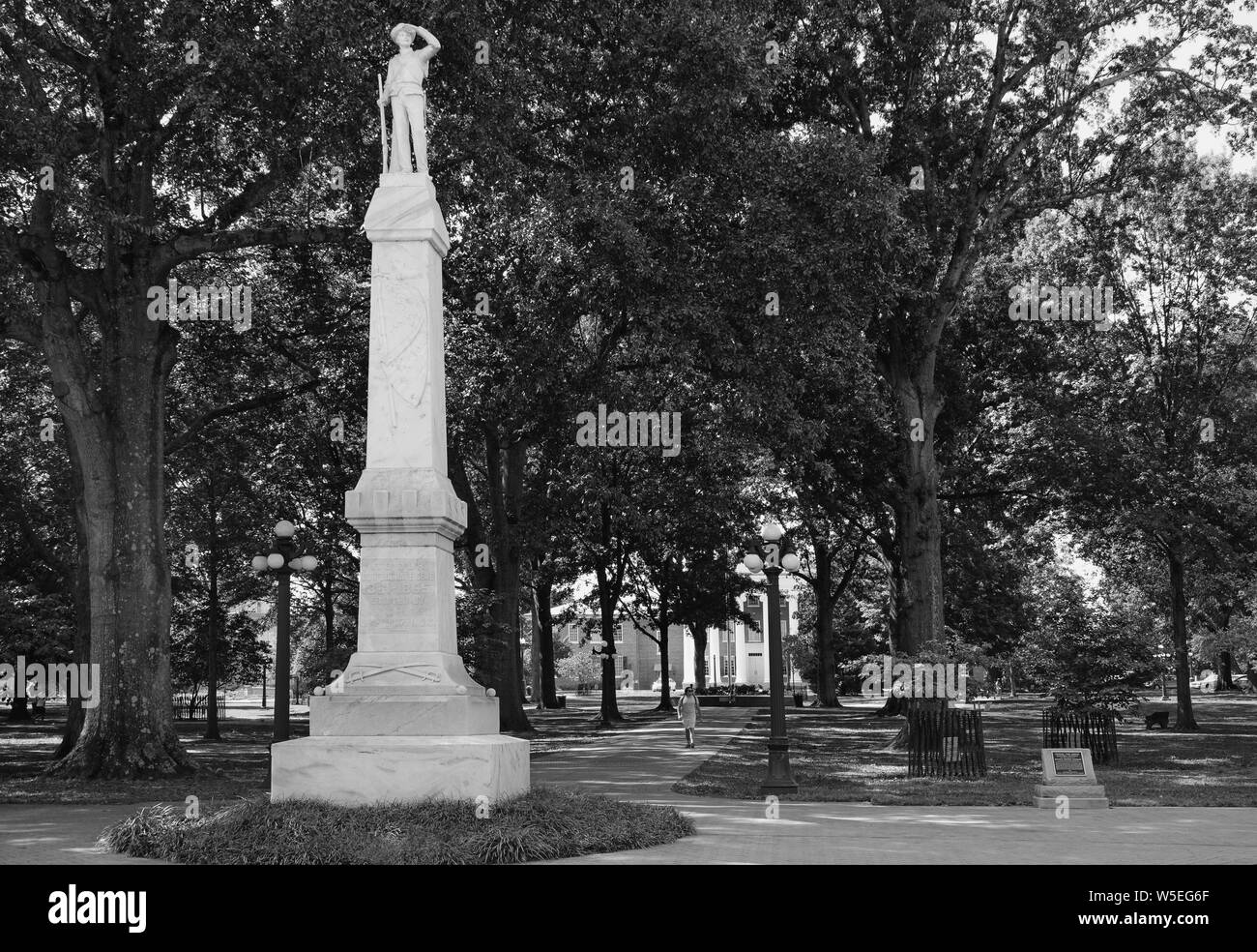 A marble Confederate solider statue atop a Civil War Memorial monument ...