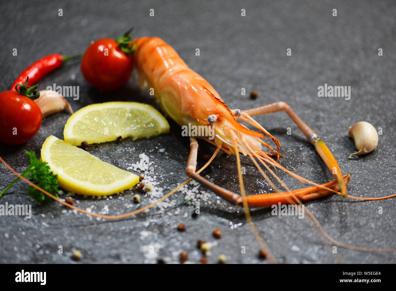 Shrimp prawn ocean gourmet dinner / close up shellfish seafood cooked ...