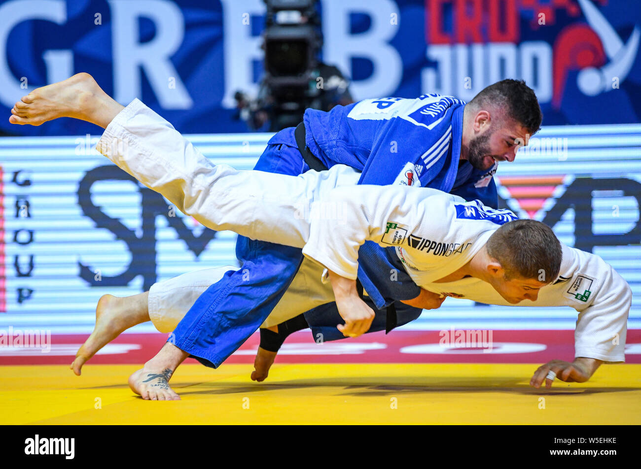 Zagreb, Croatia. 28th July, 2019. Peter Paltchik (top) of Israel ...