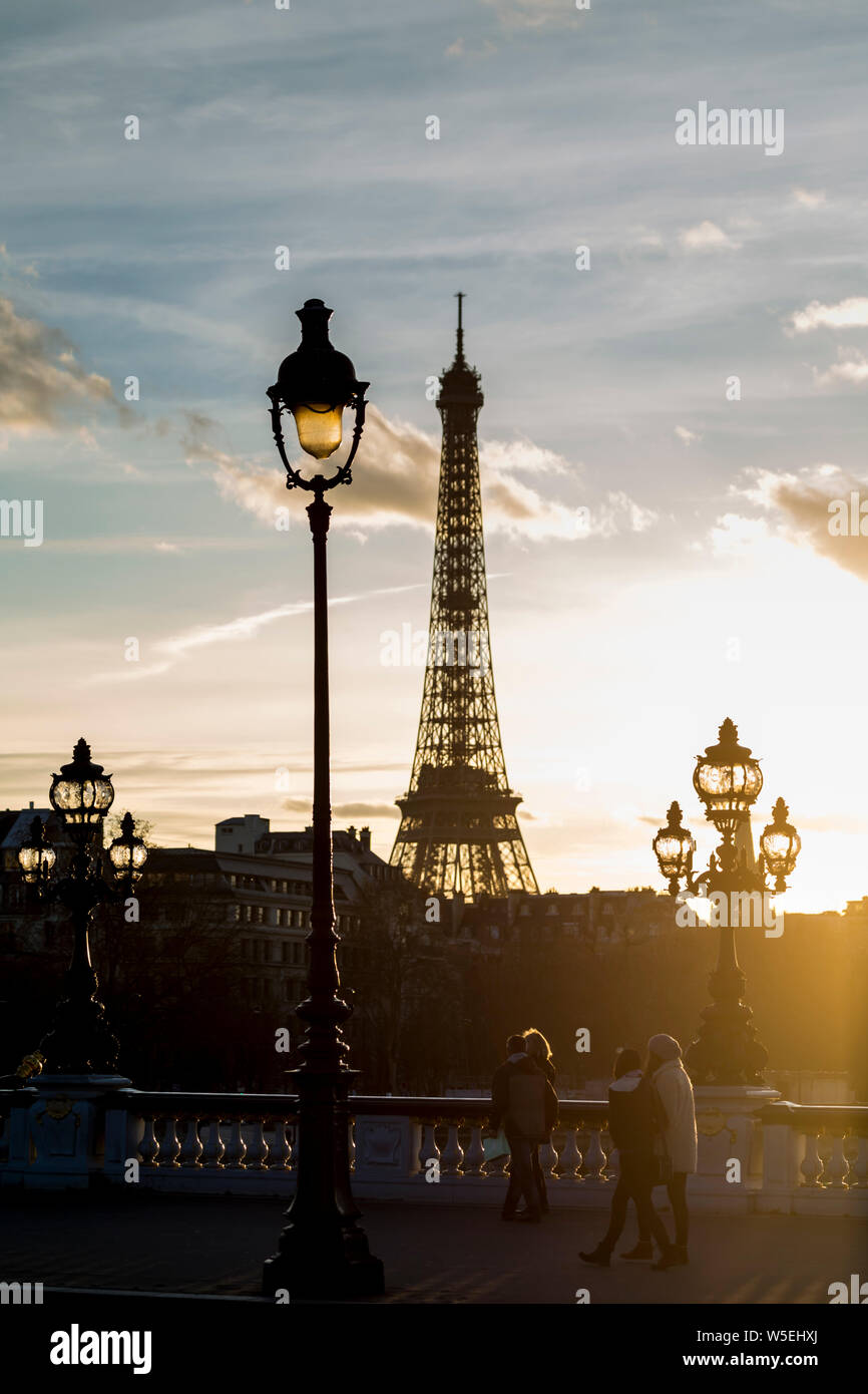 Eiffel Tower with dramatic sunset at Pont Alexandre III Stock Photo - Alamy