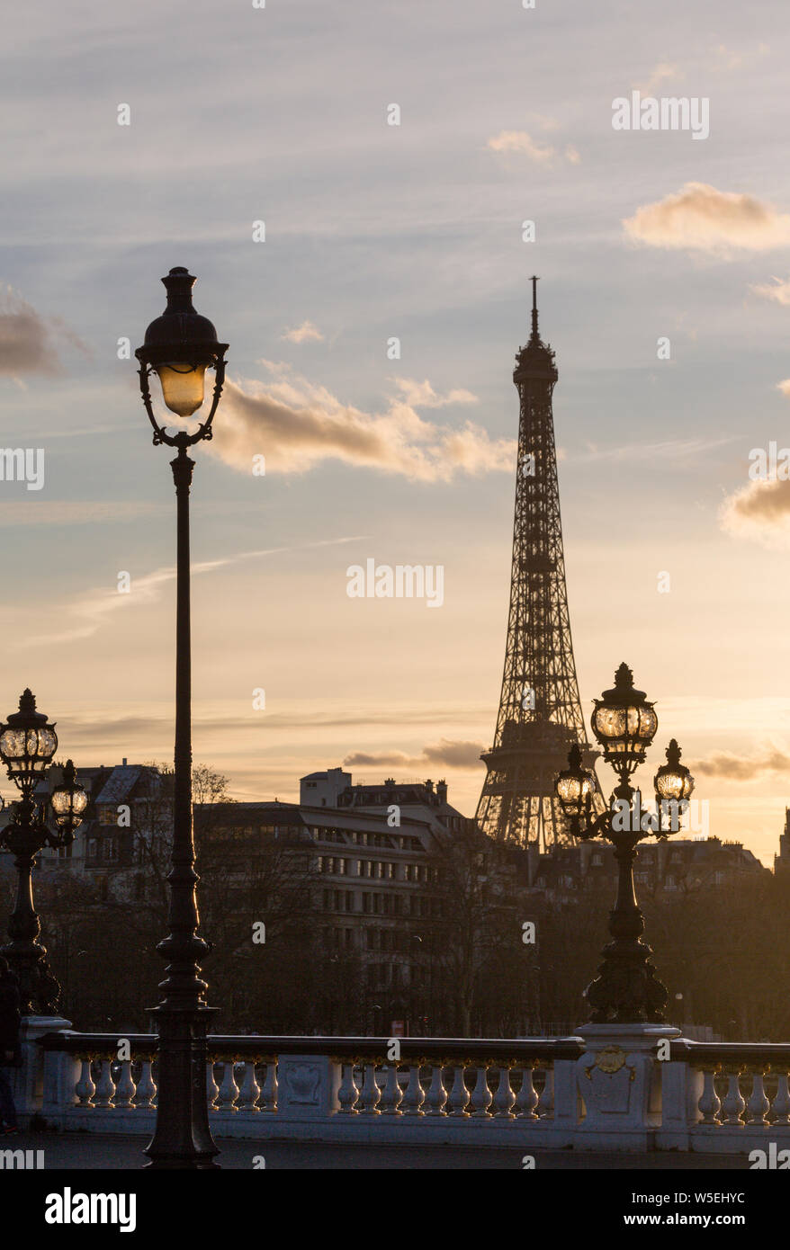 Eiffel Tower with dramatic sunset at Pont Alexandre III Stock Photo - Alamy