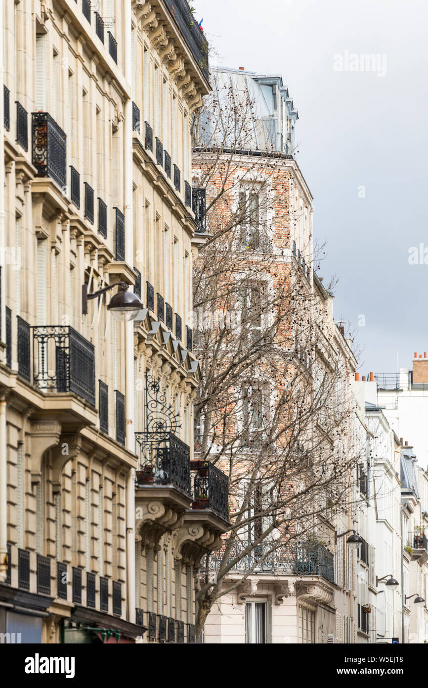 Apartment buildings in street in Paris, early spring Stock Photo - Alamy