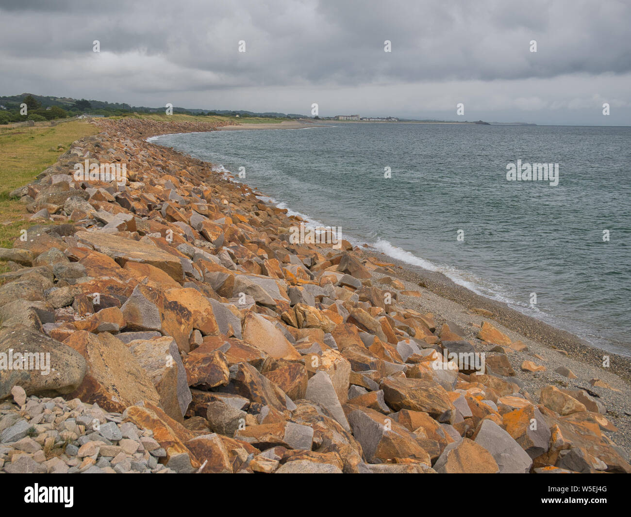 Coastal sea defences near Pwllheli on the Llyn Peninsula, Gwynedd ...