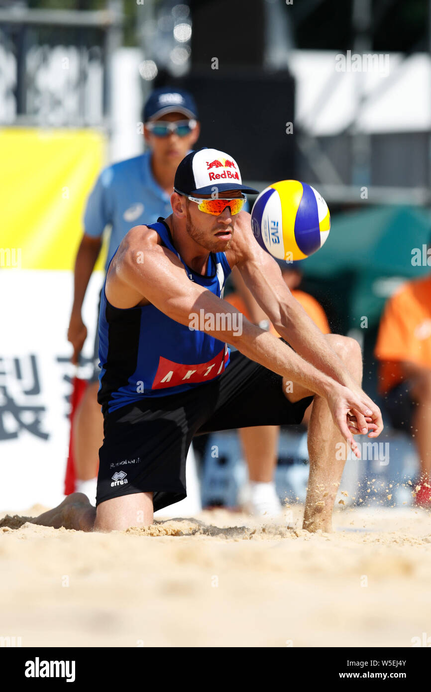 Tokyo, Japan. 28th July, 2019. Alexander Brouwer (NED) Beach Volleyball ...