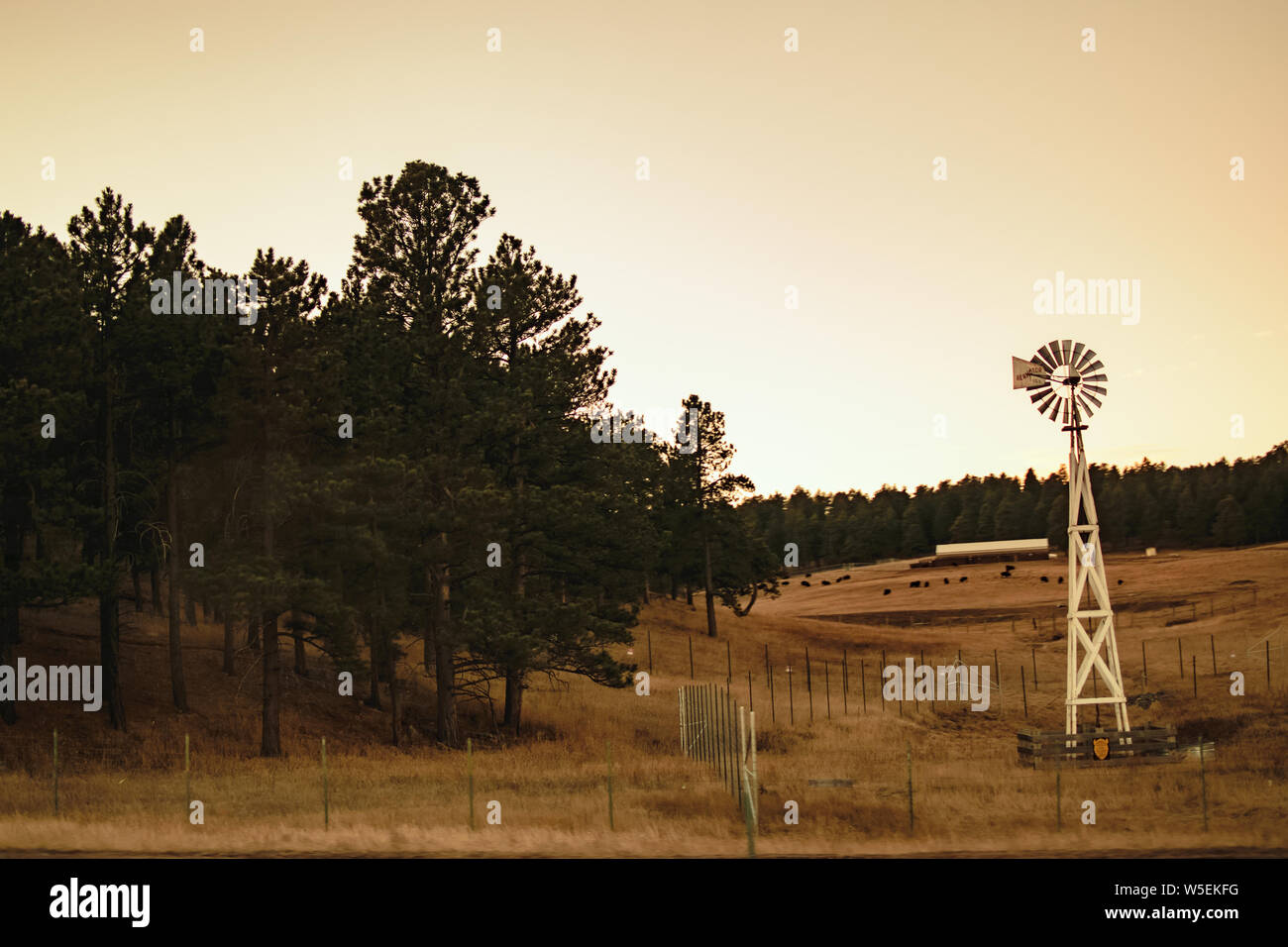 Windmill on Country Farm During Sunset In Texas Stock Photo - Alamy