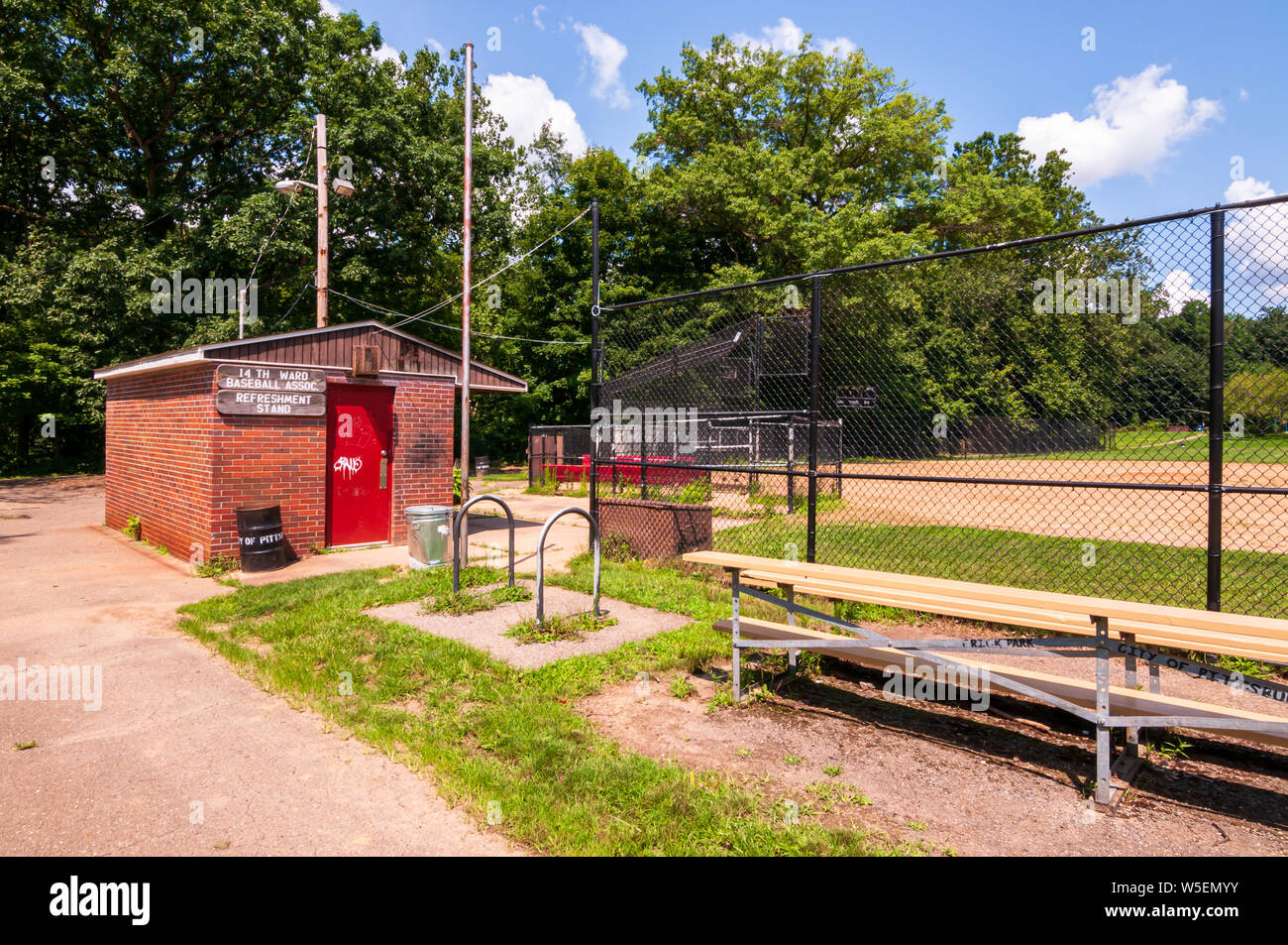 The 14th Ward baseball concession stand and bleachers in Frick Park in ...
