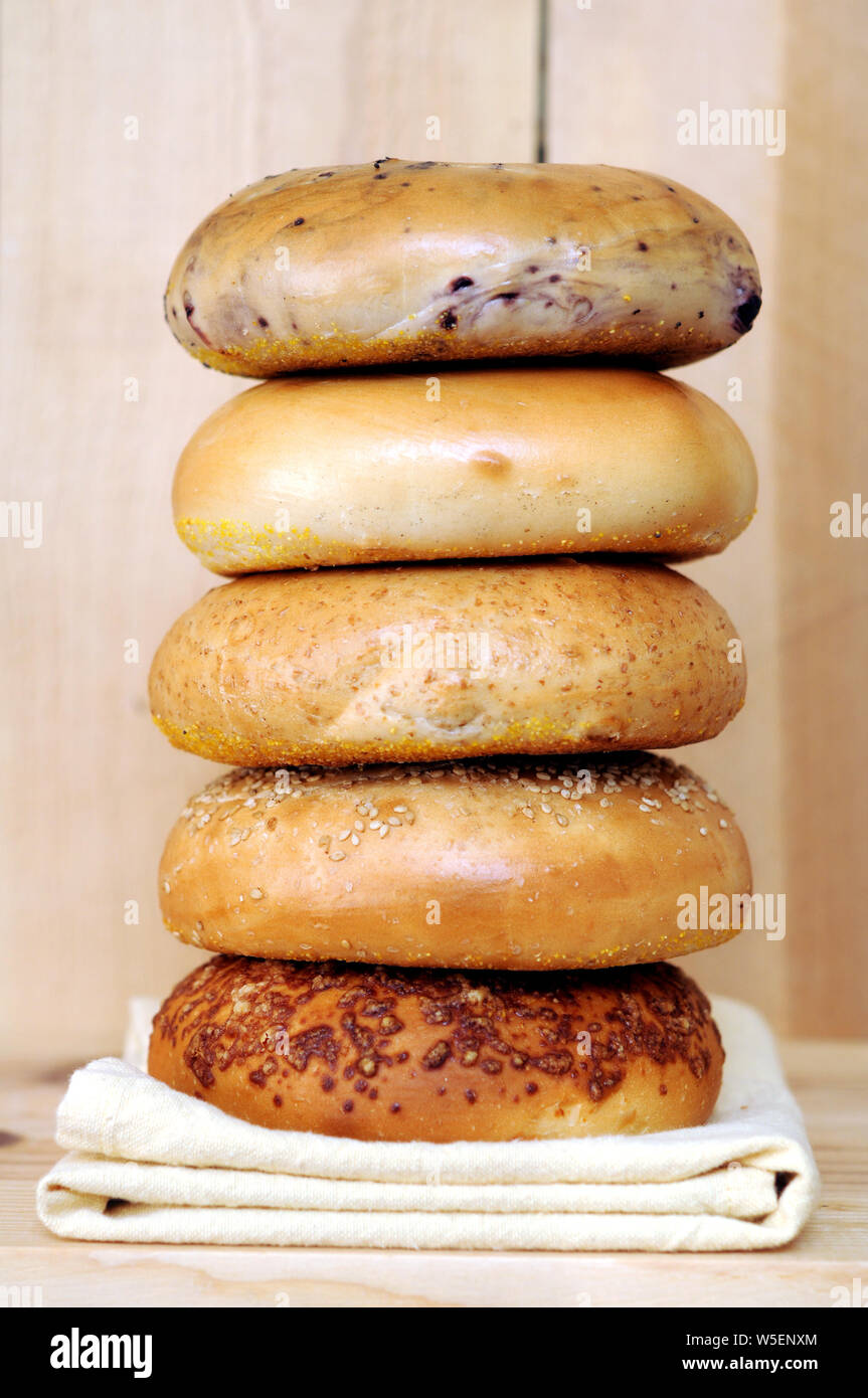 a stack bagels display at market place Stock Photo - Alamy