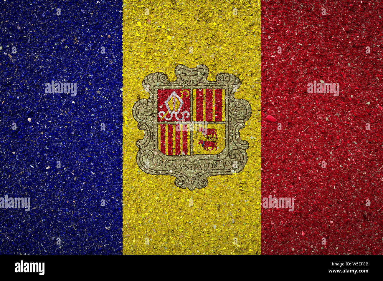 National flag of Andorra on a stone background.The concept of national ...
