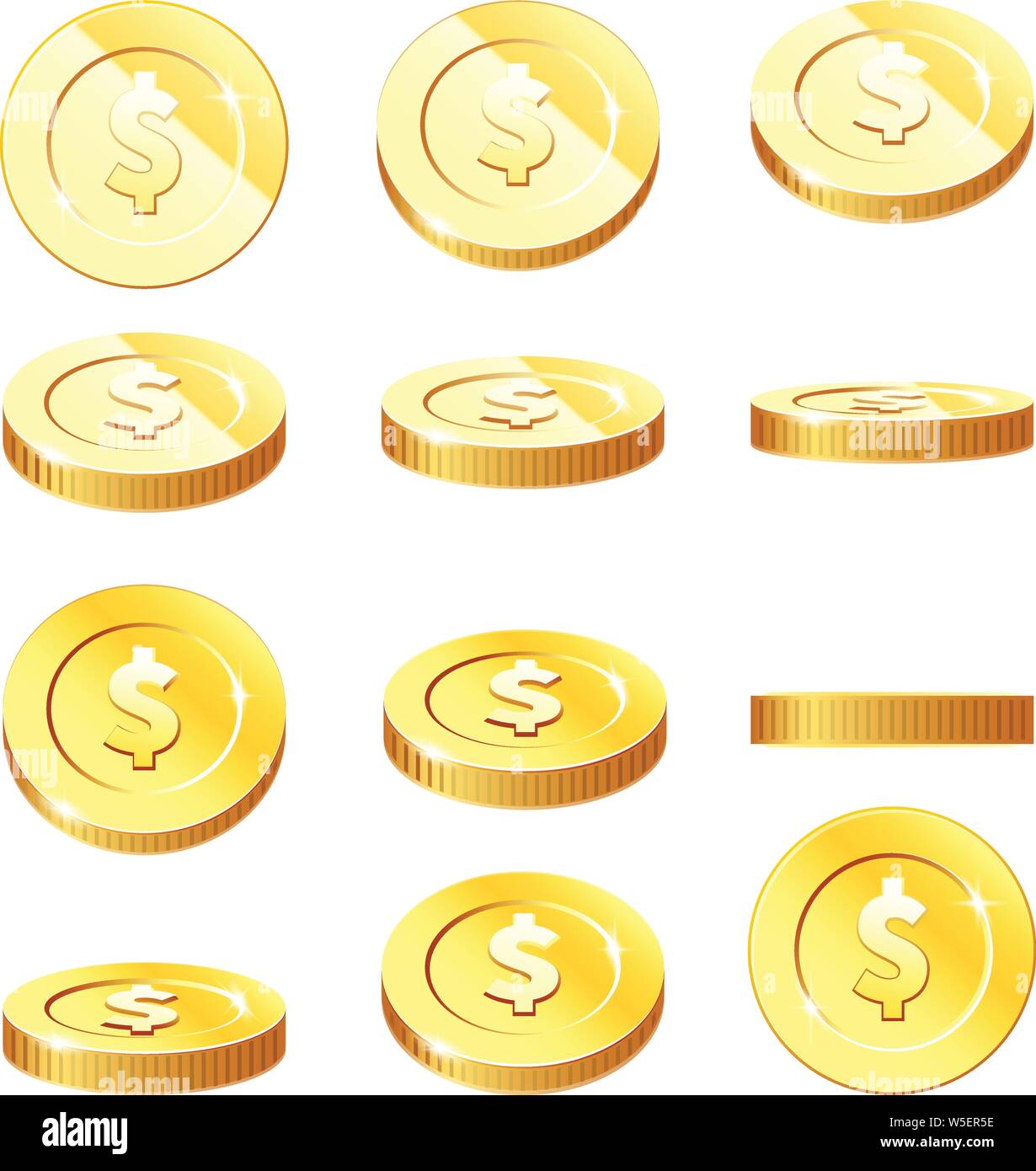 Golden coins set in rotation stages - flying money in different ...