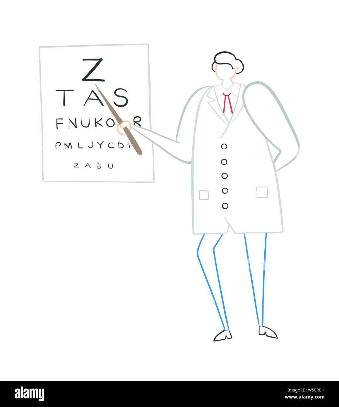 Ophthalmologist showing letters on eye chart, hand-drawn vector ...