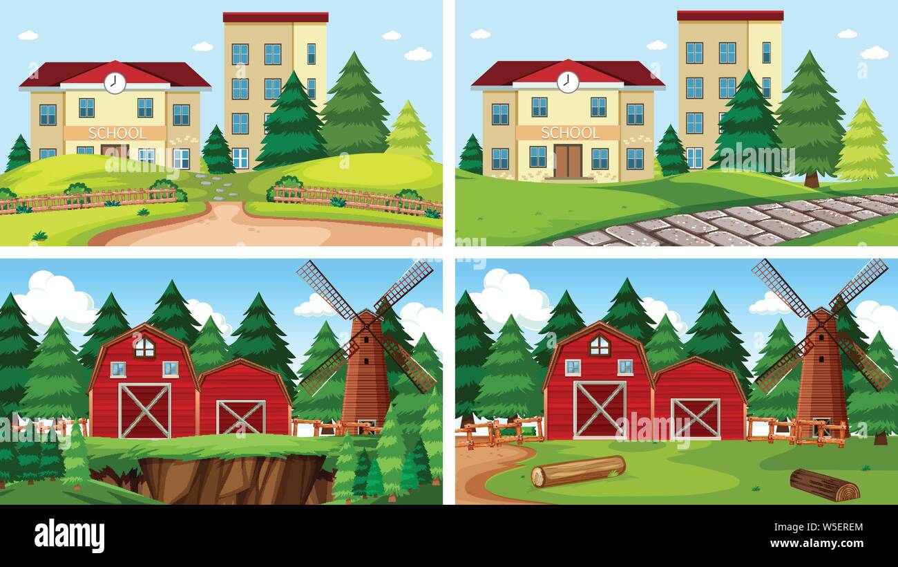 Set of outdoor nature scenes blank empty templates illustration Stock ...