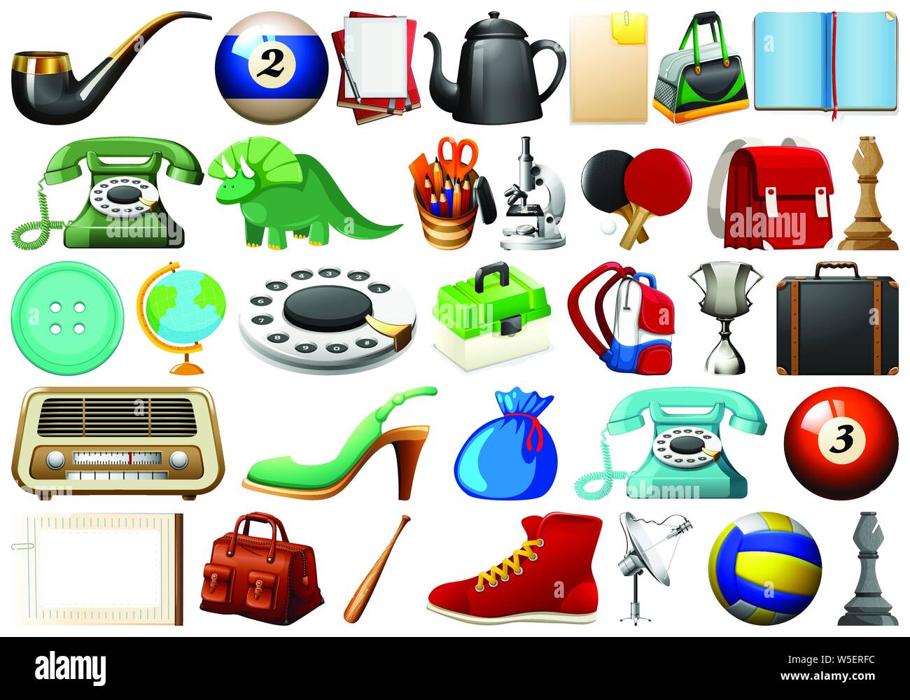 Assorted office and household equipment isolated illustration Stock ...