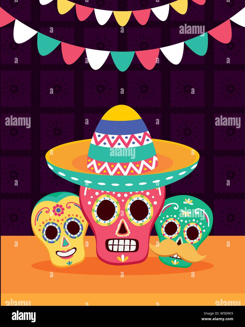 sugar skulls hat decoration celebration viva mexico Stock Vector Image ...