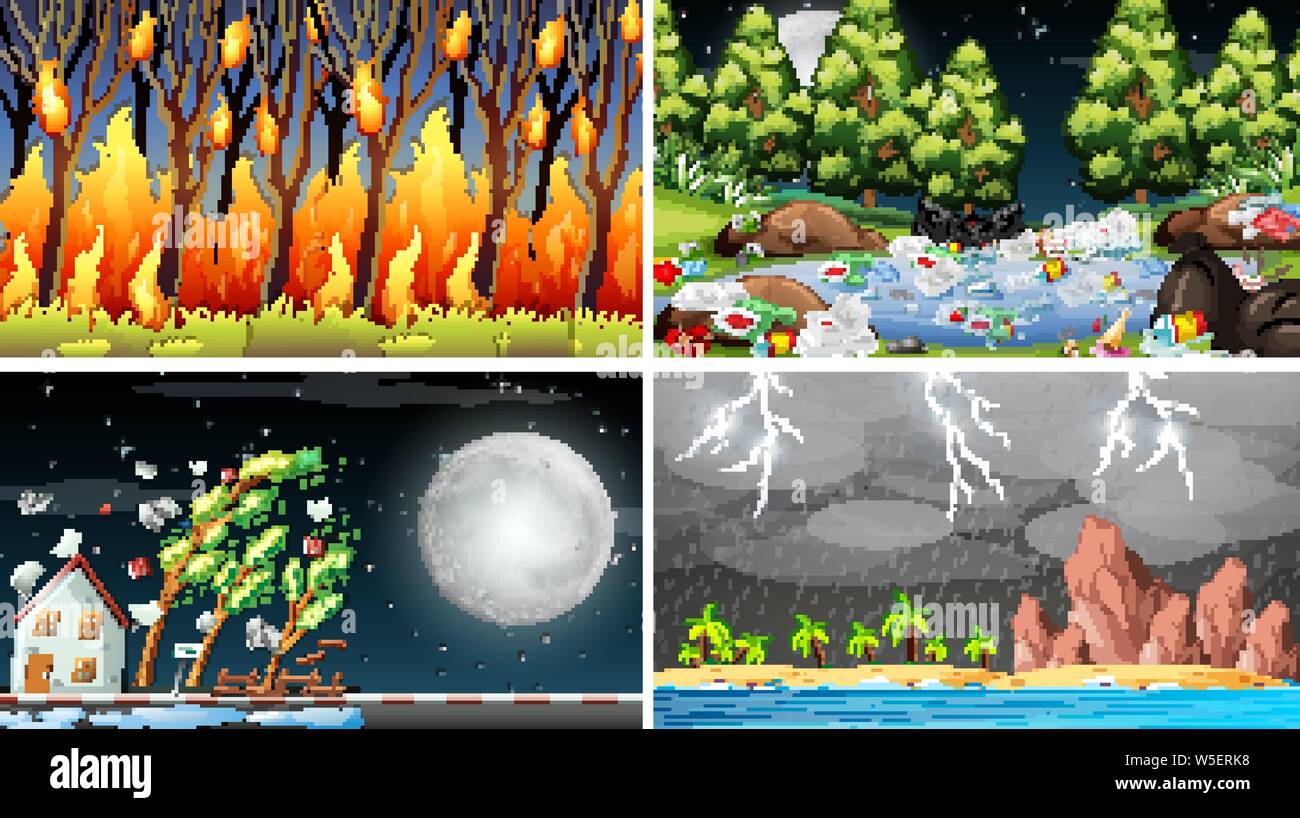 Set of polluted scenes illustration Stock Vector Image & Art - Alamy