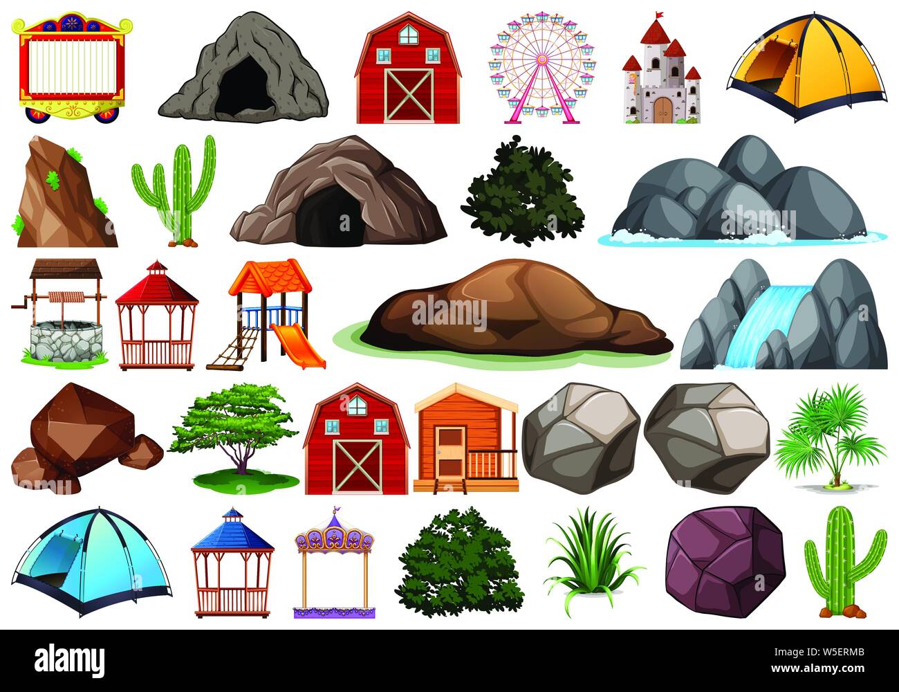 Collection of outdoor nature themed objects and plant elements ...