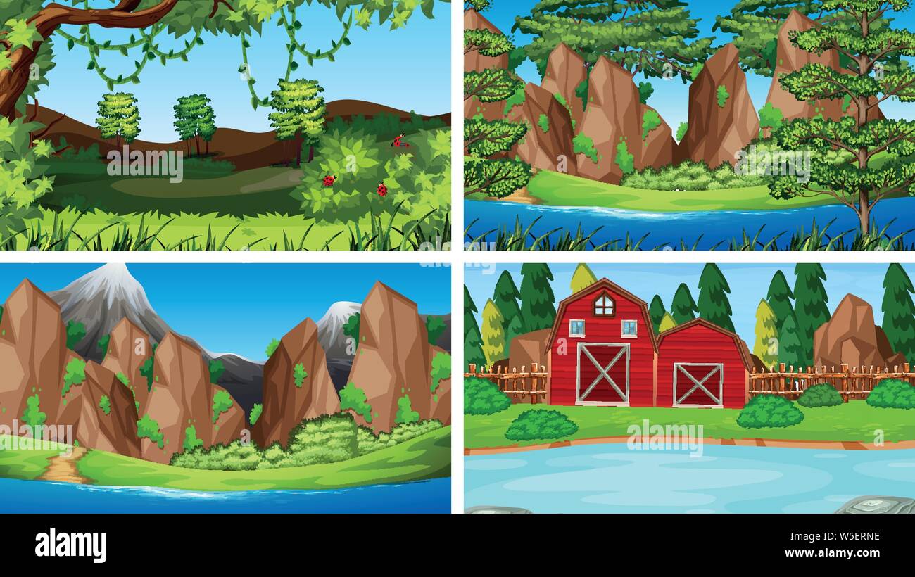 Set of scenes in nature setting illustration Stock Vector Image & Art ...