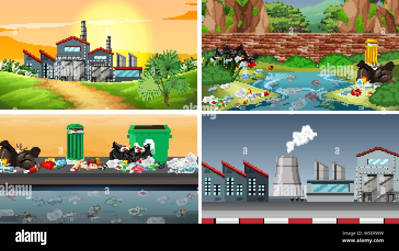 Set of polluted scenes illustration Stock Vector Image & Art - Alamy
