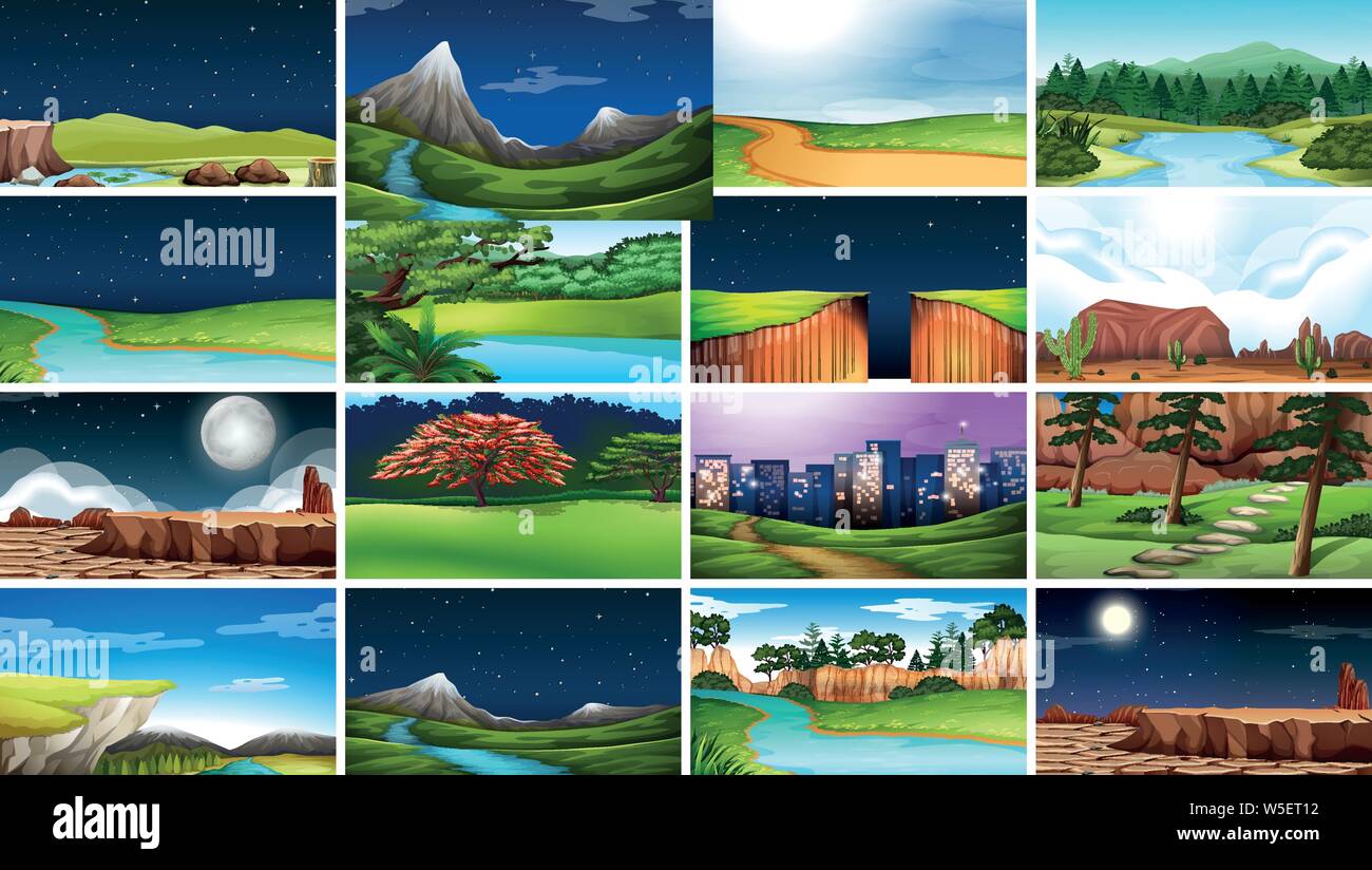 Set of scenes in nature setting illustration Stock Vector Image & Art ...