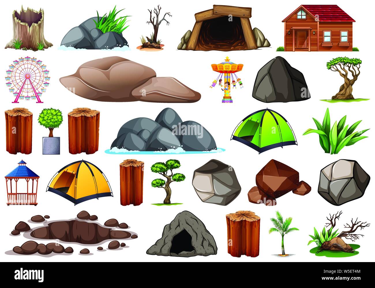 Collection of outdoor nature themed objects and plant elements ...