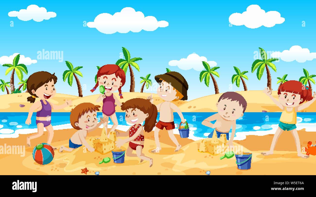 Active kids playing in outdoor scene illustration Stock Vector Image ...