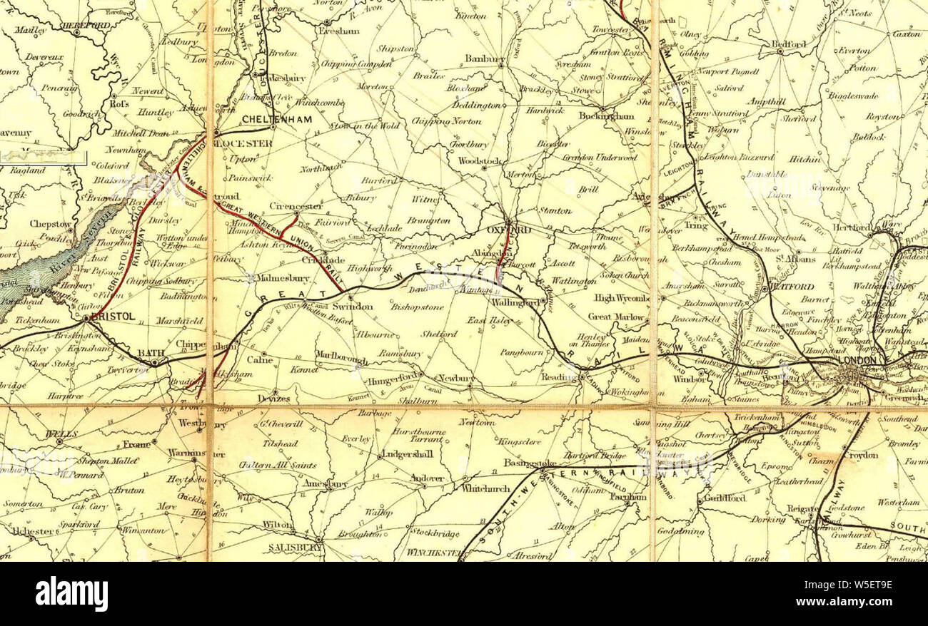 Route of the Great Western Railway on Cheffin's Map, 1850 Stock Photo ...