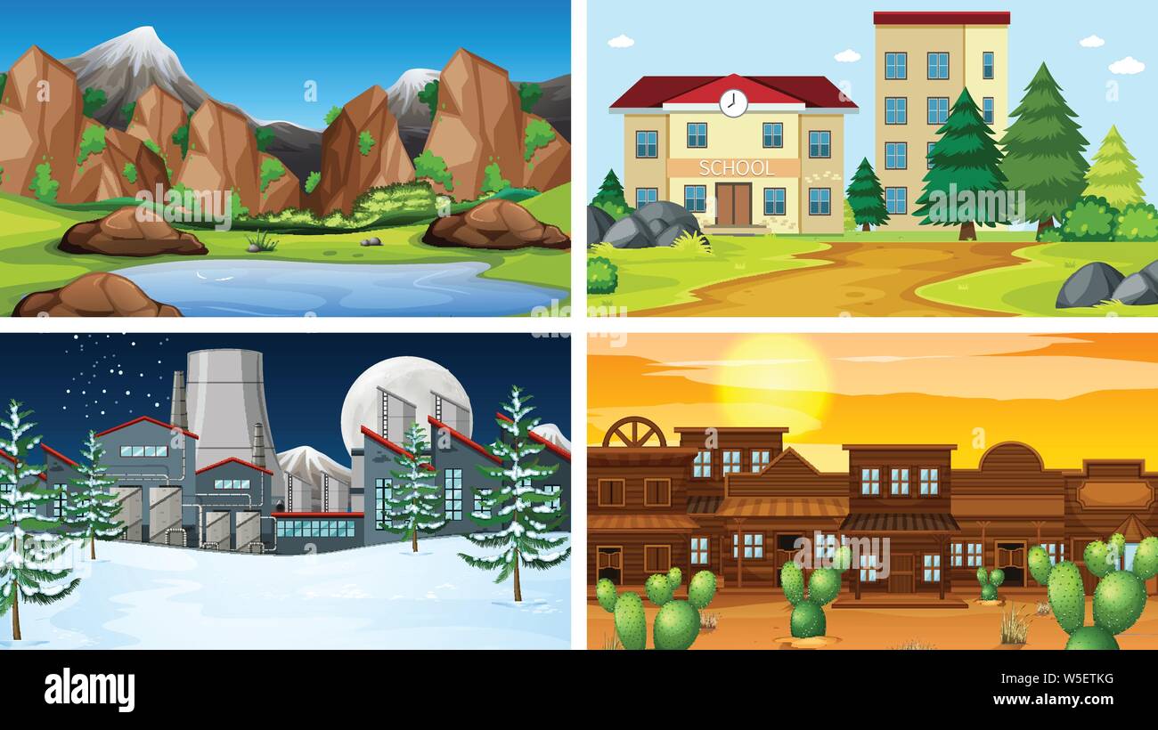 Set of scenes in nature setting illustration Stock Vector Image & Art ...