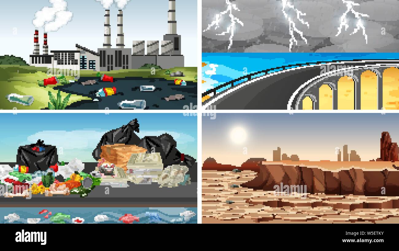 Set of polluted scenes illustration Stock Vector Image & Art - Alamy
