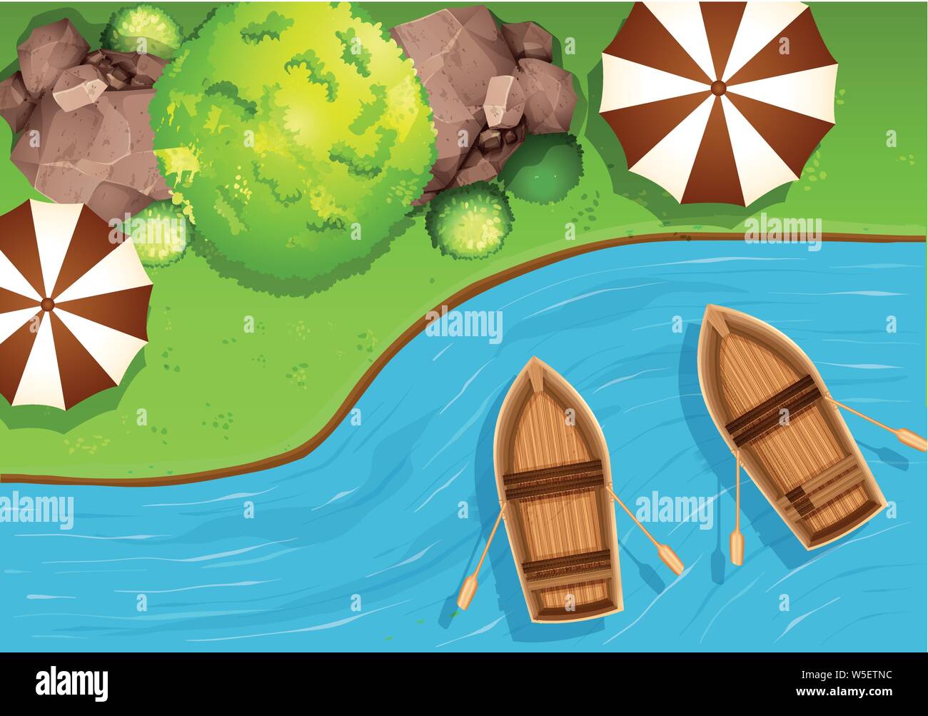 Aerial scene in nature with boats in a lake illustration Stock Vector ...