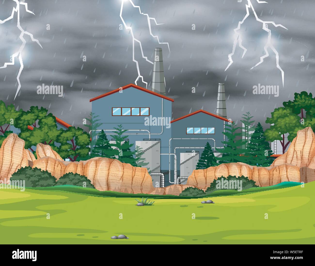 Factory in storm in a park illustration Stock Vector Image & Art - Alamy