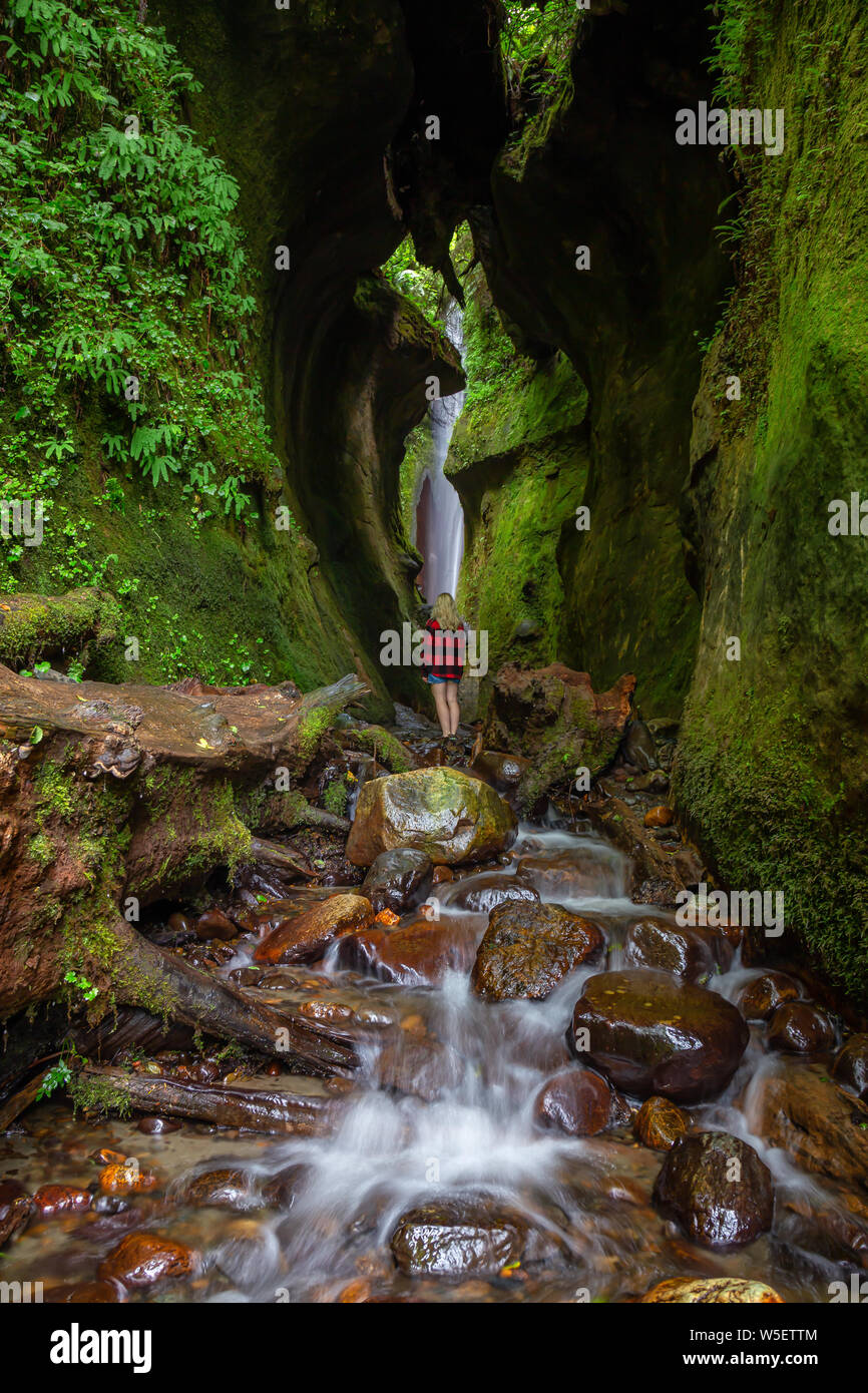 View of a river and a waterfall in a beautiful natural canyon. Taken in ...
