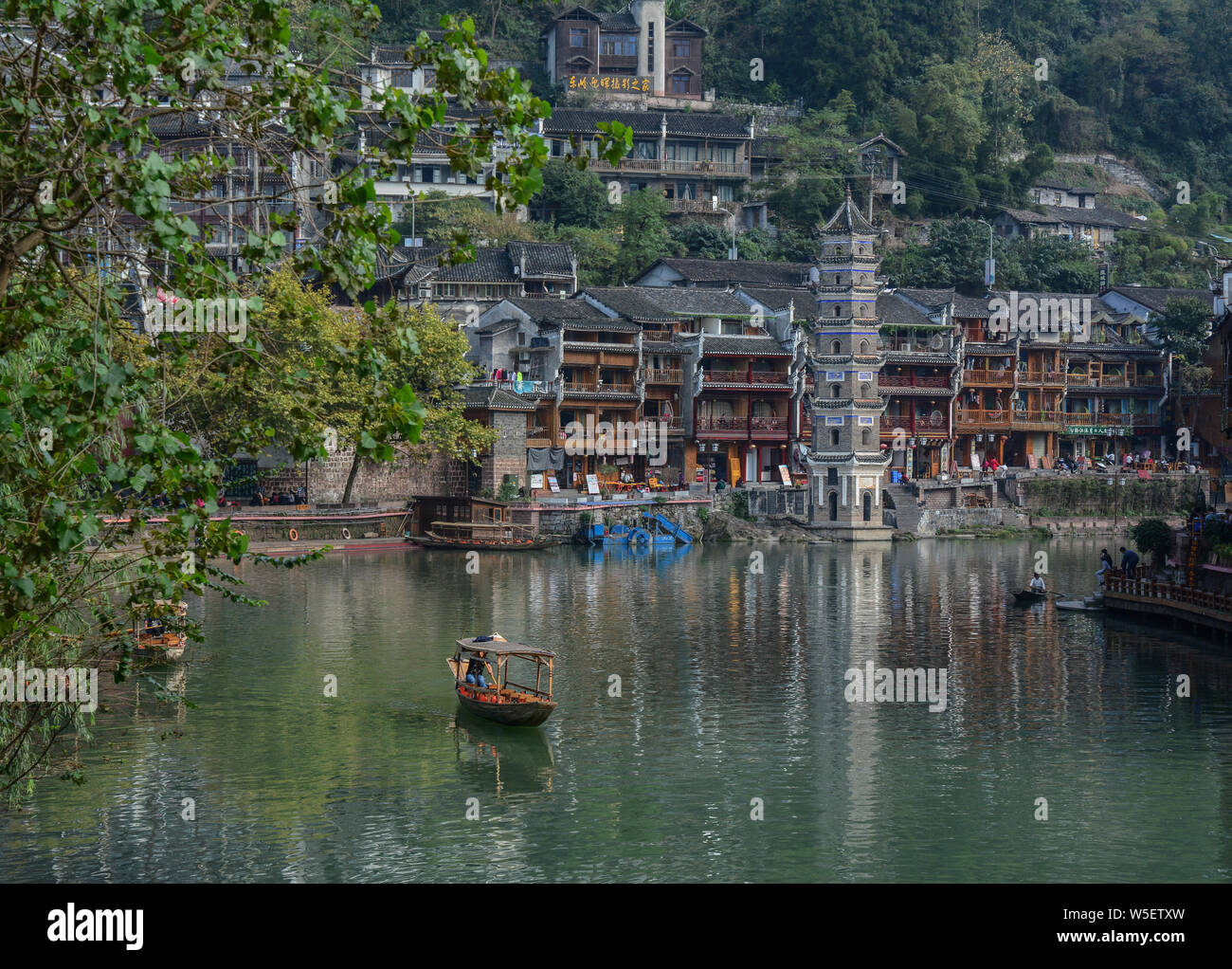 Hunan, China - Nov 6, 2015. View of Fenghuang Old Town in Hunan, China ...