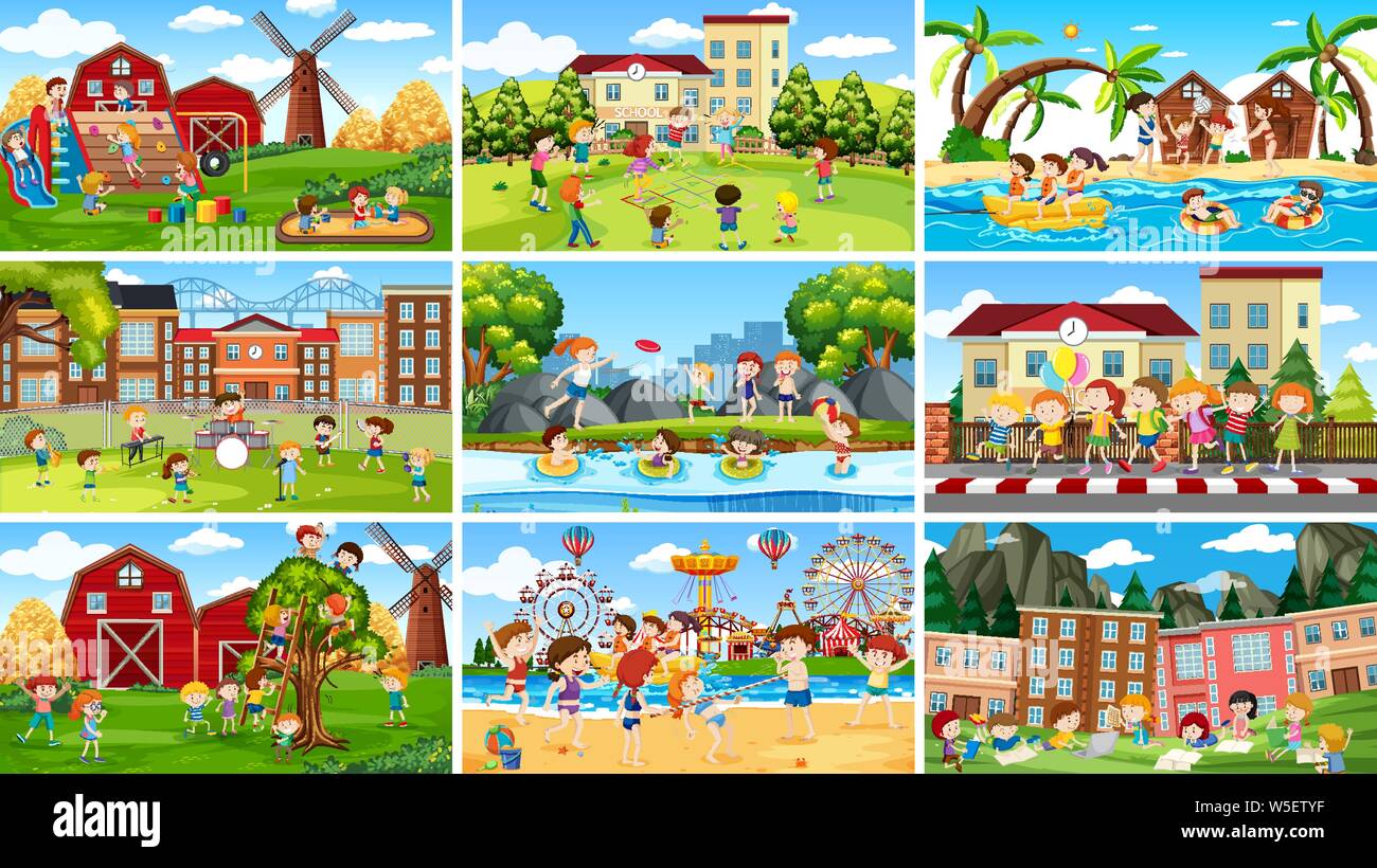 Set of scenes in nature setting illustration Stock Vector Image & Art ...