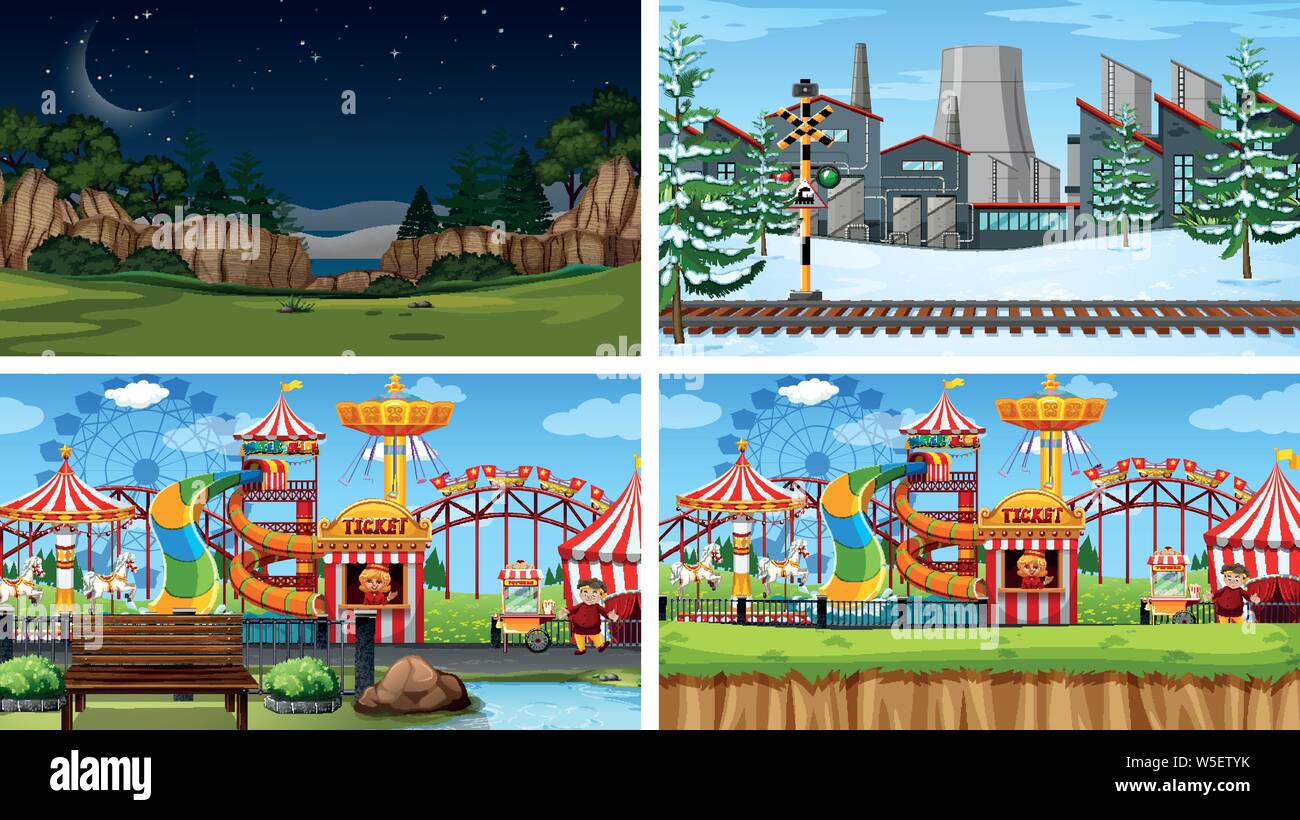 Set of scenes in nature setting illustration Stock Vector Image & Art ...