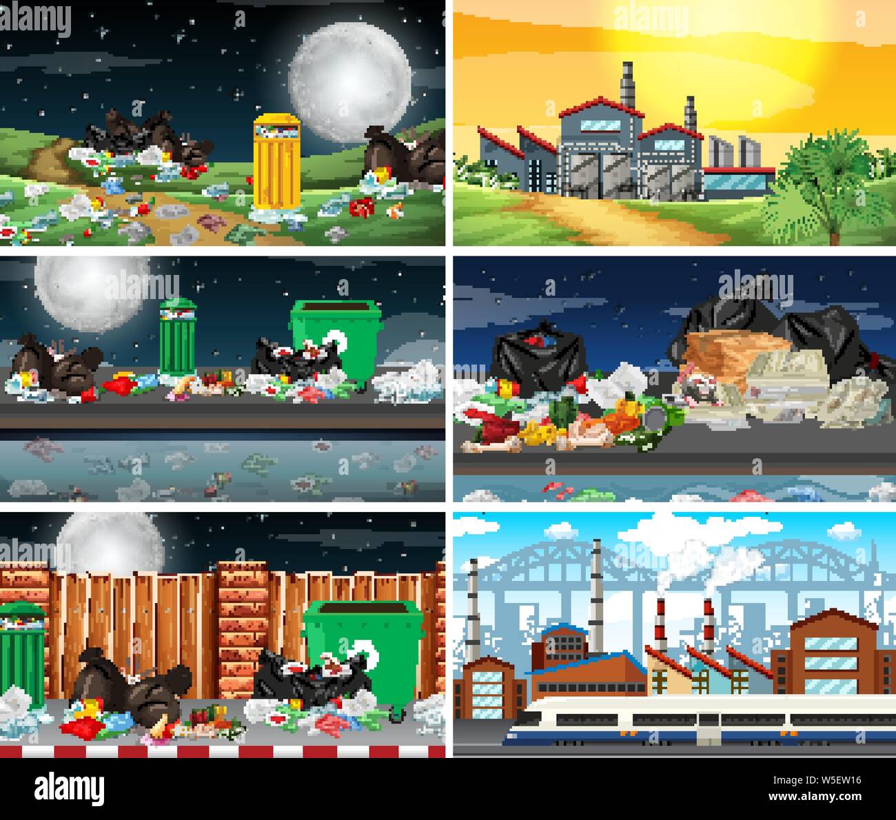 Set of polluted scenes illustration Stock Vector Image & Art - Alamy