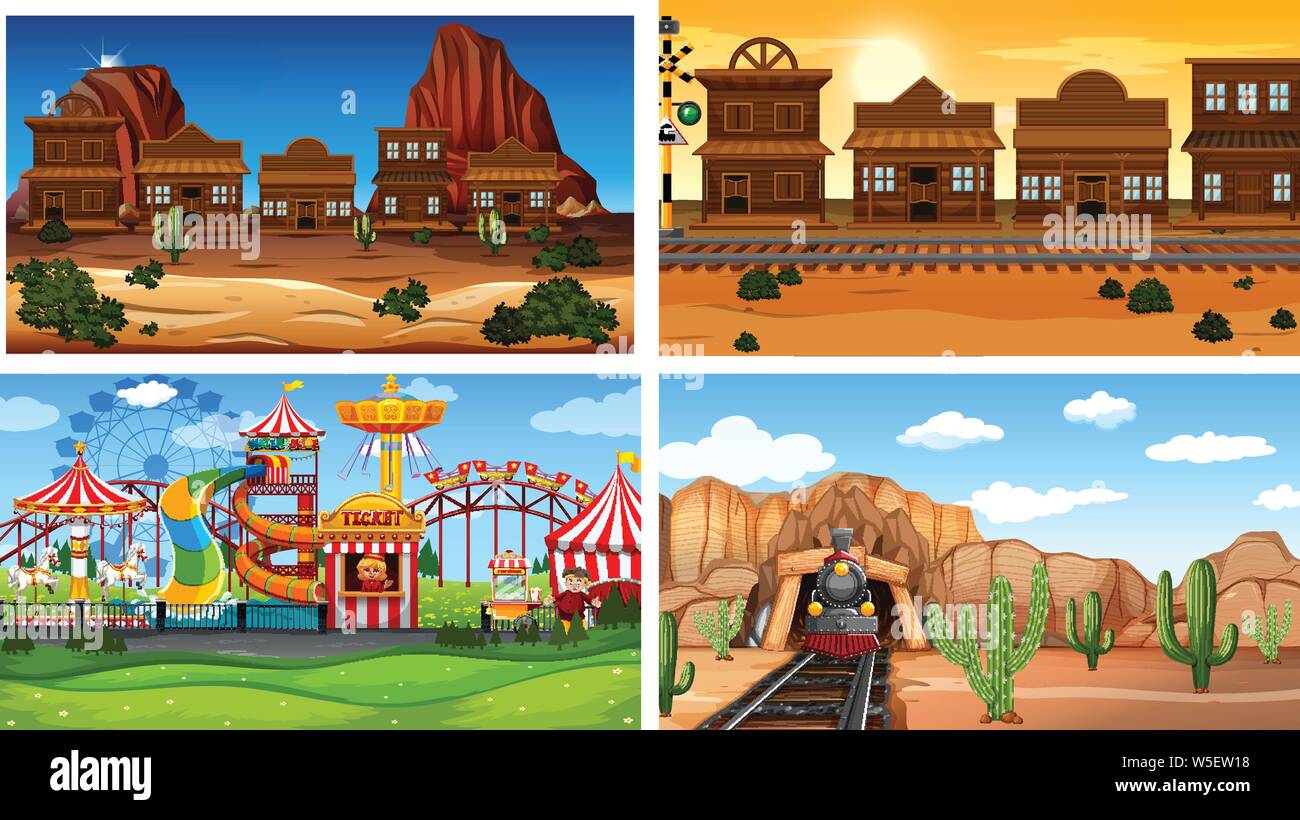 Set of scenes in nature setting illustration Stock Vector Image & Art ...