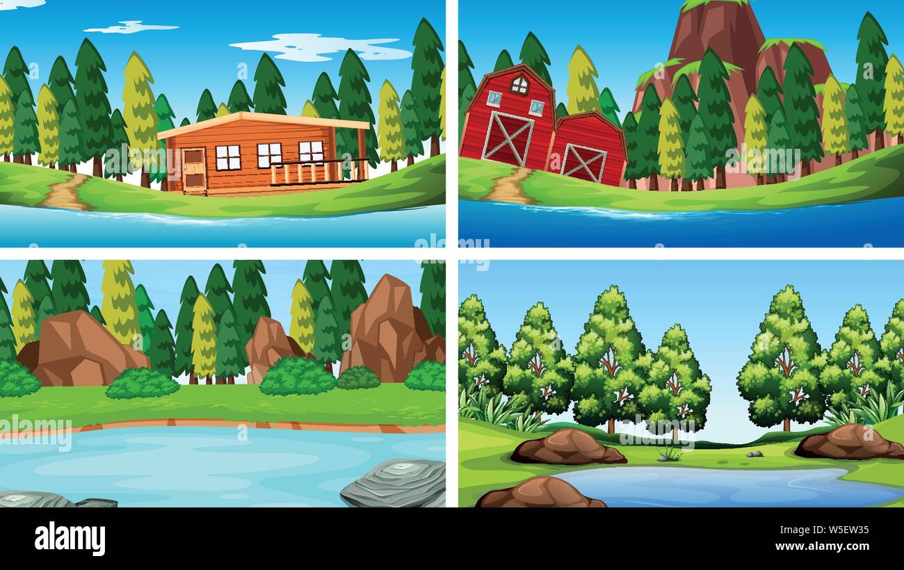 Set of scenes in nature setting illustration Stock Vector Image & Art ...